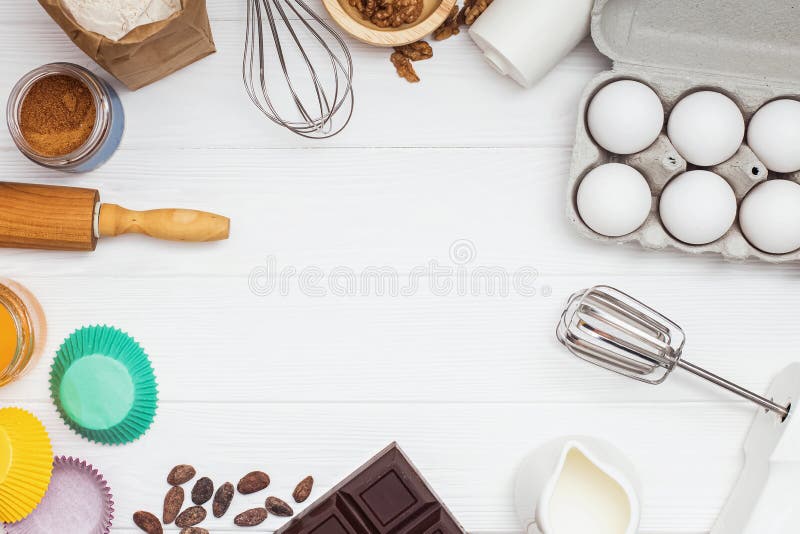 Frame with Tools and Ingredients for Bakery or Pastries and Place for ...