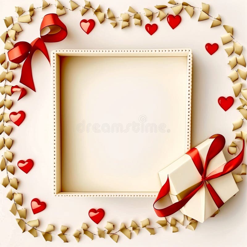 Frame Top Border of Gift Box with Red Ribbon Bow, Generative AI Stock ...