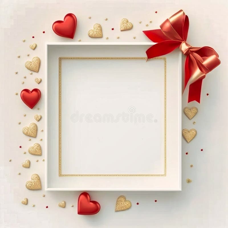 Frame Top Border of Gift Box with Red Ribbon Bow, Generative AI Stock ...