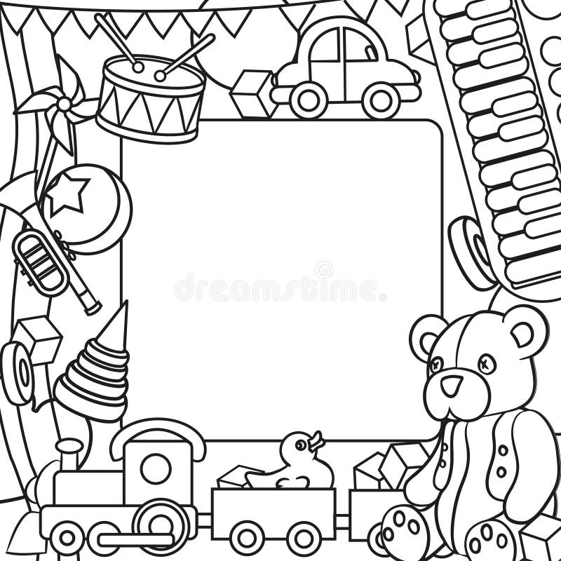 Frame with toys stock vector. Illustration of drum, black - 116405088