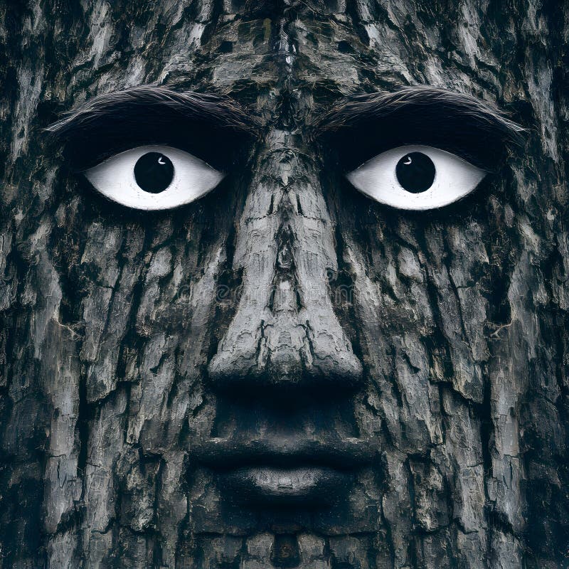 Frame Tree Bark Texture Resembling Face With Eyes And Nose Abstract