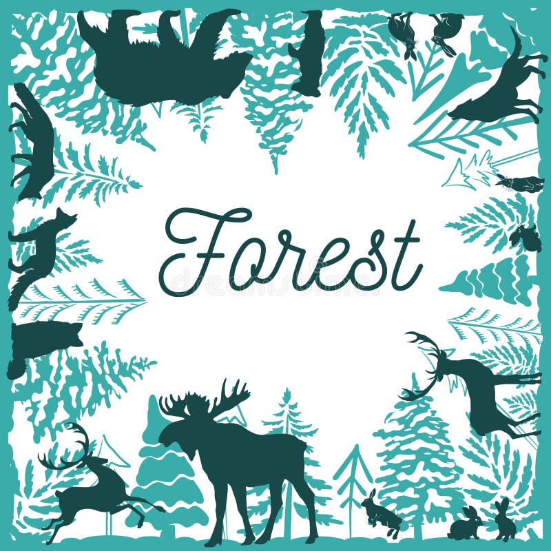Frame of Trees and Animals in the Forest. Hand Drawing Stock Photo ...