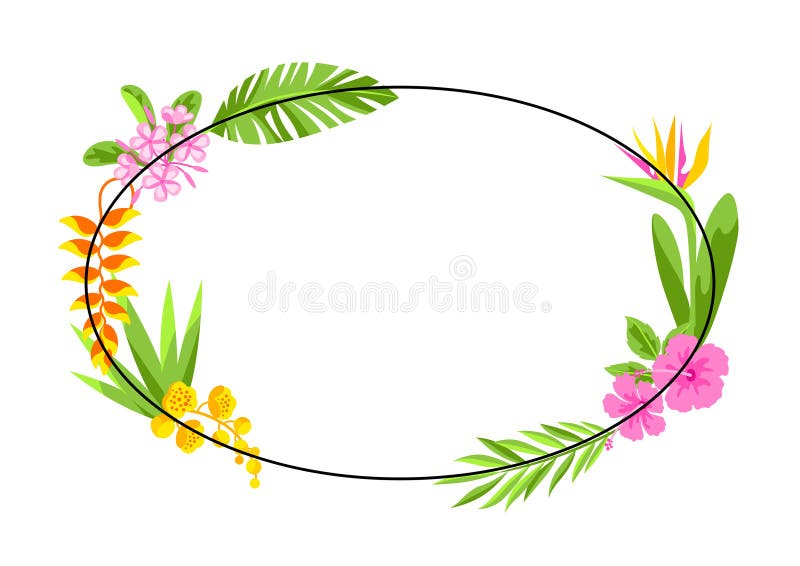 Frame with Tropical Flowers. Decorative Exotic Foliage and Plants ...