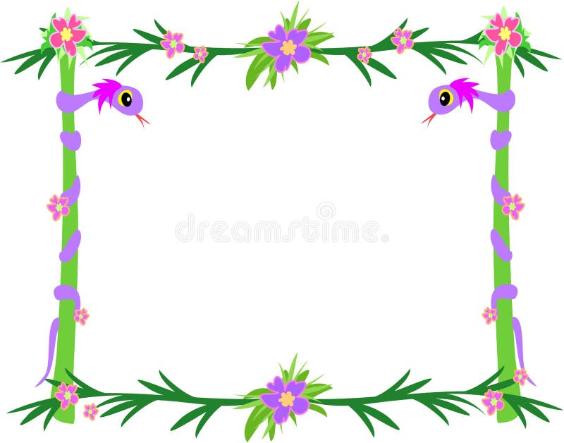 Frame of Tropical Snakes, Poles, and Flowers Stock Vector ...