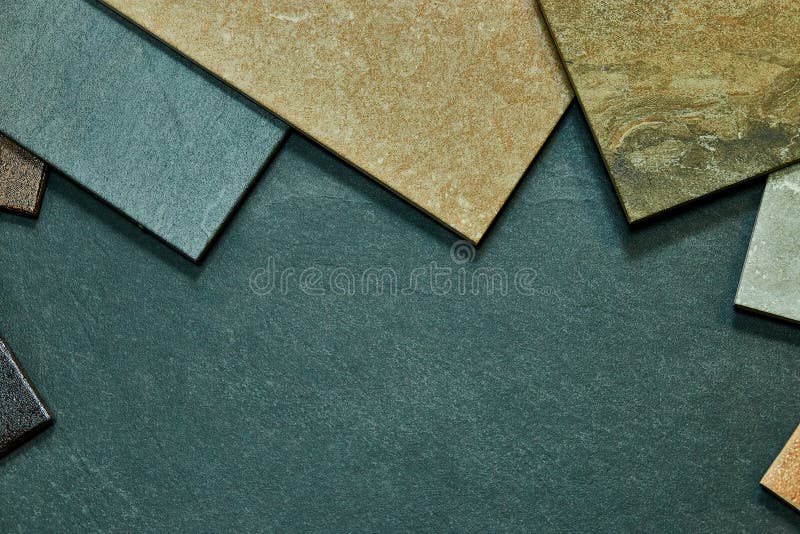 Frame of Various Different Decorative Tiles Samples on Stone Background ...