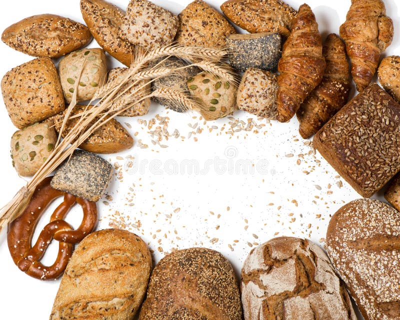 Frame of Various Types of Bread and Rolls, Above View. Stock Image ...