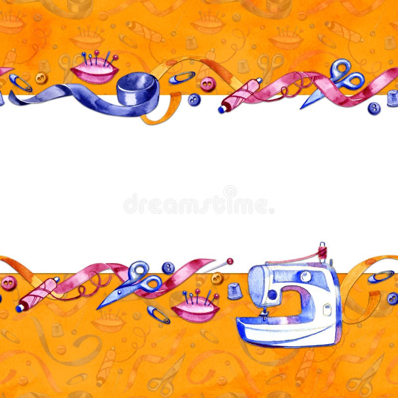 Frame of Various Watercolor Sewing Tools. Sewing Kit, Accessories and ...