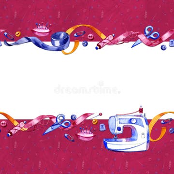 Frame of Various Watercolor Sewing Tools. Sewing Kit, Accessories and ...