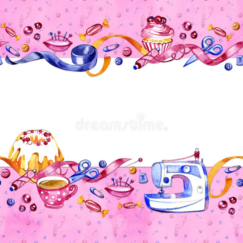 Frame of Various Watercolor Sewing Tools. Sewing Kit, Accessories and ...