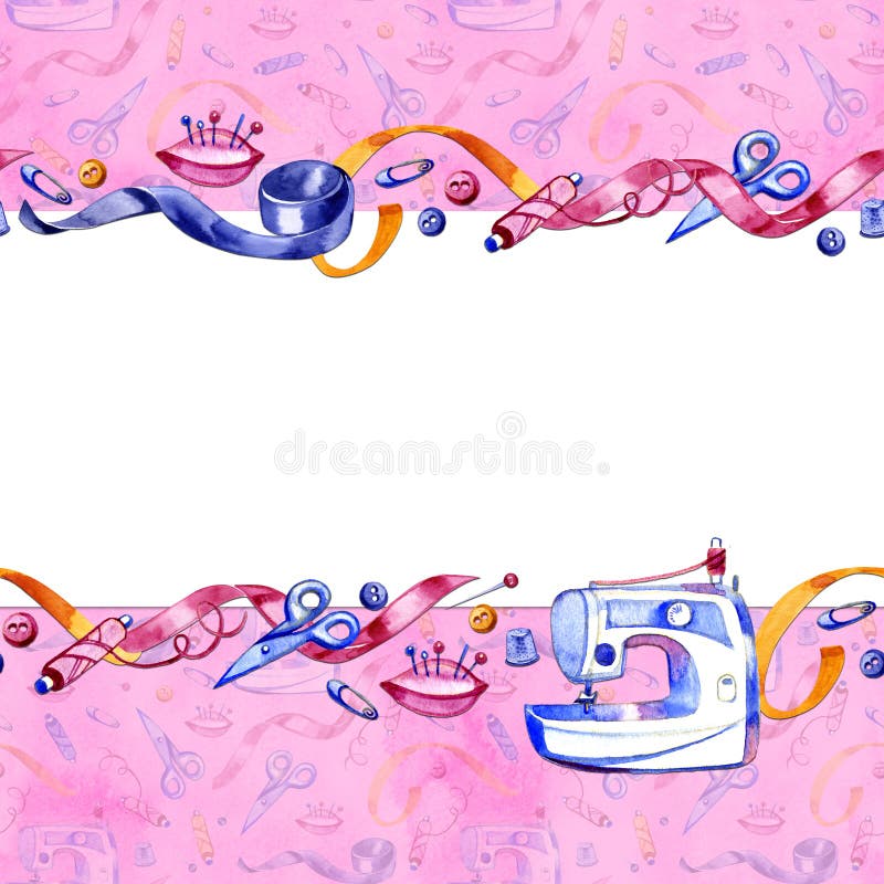 Frame of Various Watercolor Sewing Tools. Sewing Kit, Accessories and ...