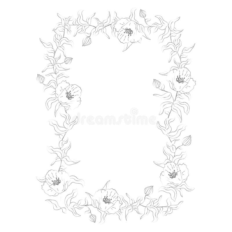 Frame Vertical Rectangle of Leaves with Flowers Line Vector Banner ...