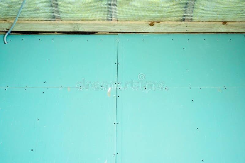 The Frame Wall is Sheathed with Blue Moisture-resistant Drywall Stock ...