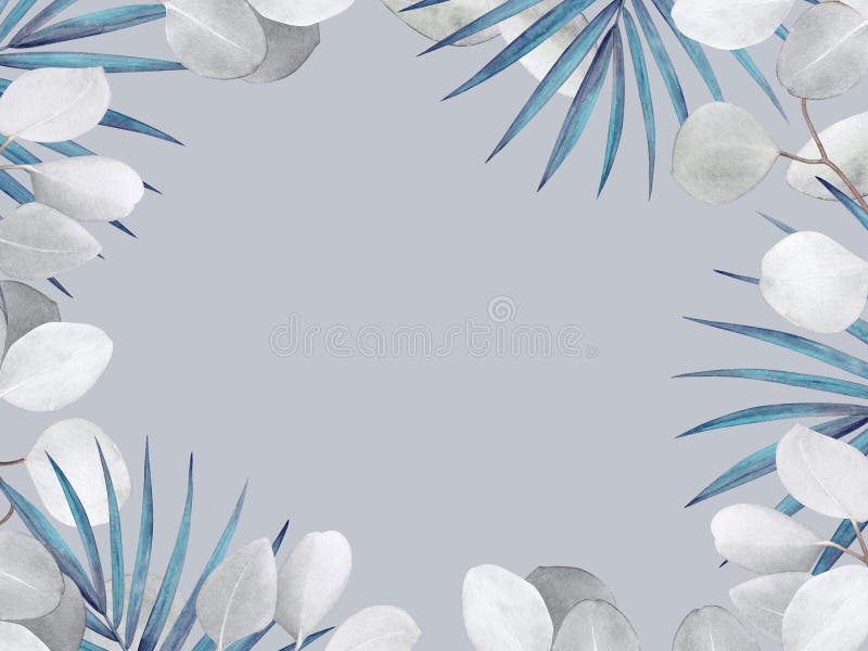 Frame with Watercolor Eucalyptus Tree Branches and Palm Leaves Stock ...
