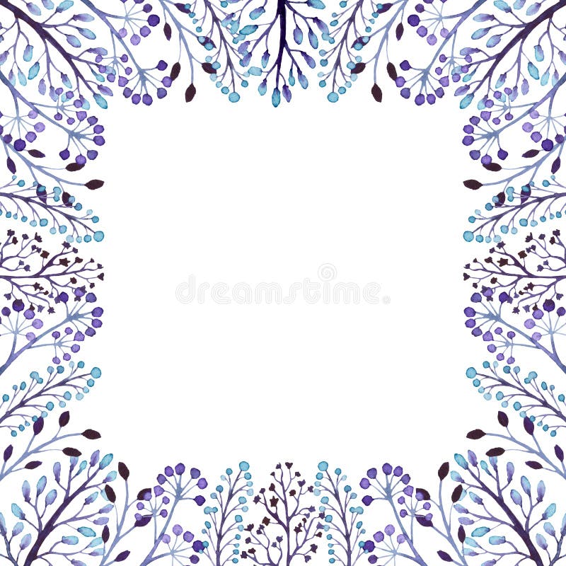Frame with Watercolor Light Blue and Lilac Berries Stock Illustration ...