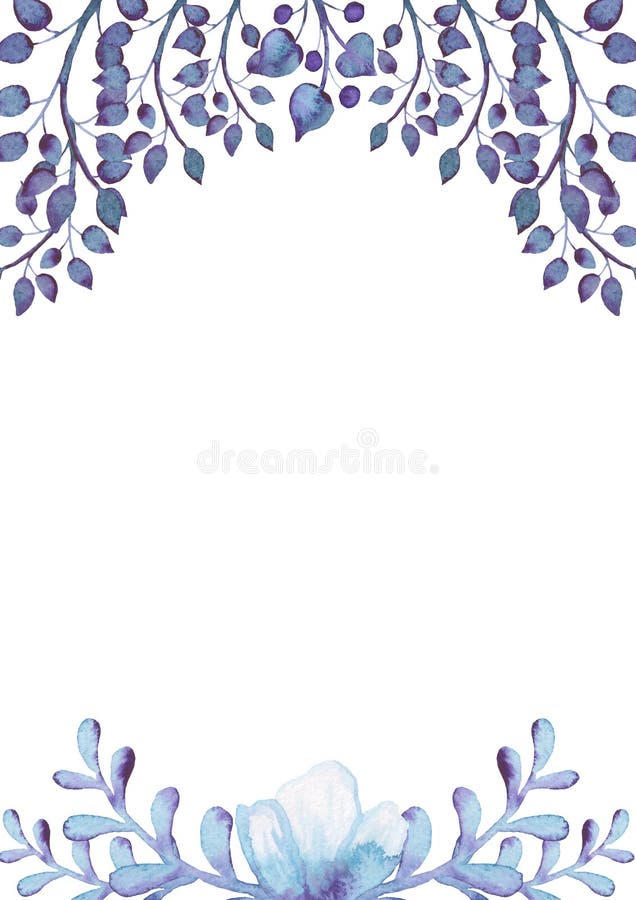 Frame with Watercolor Light Blue and Violet Flowers Stock Illustration ...