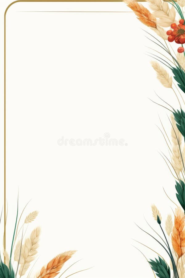 A Frame with Wheat and Flowers on a White Background Stock Illustration ...