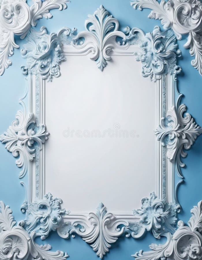 Frame with White Decorative Leaves and Flowers in Rococo Baroque Style ...