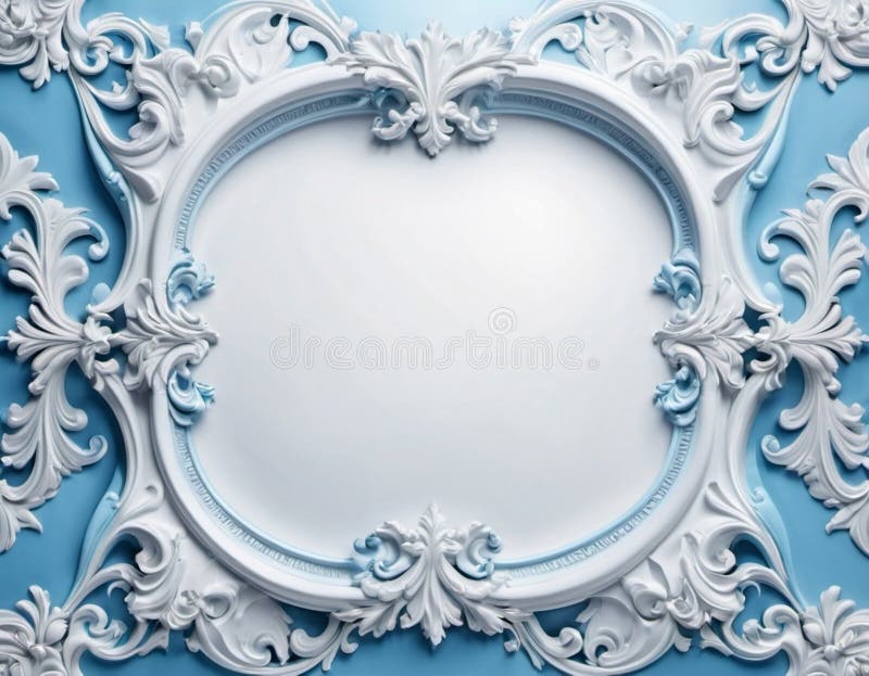 Frame with White Decorative Leaves and Flowers in Rococo Baroque Style ...