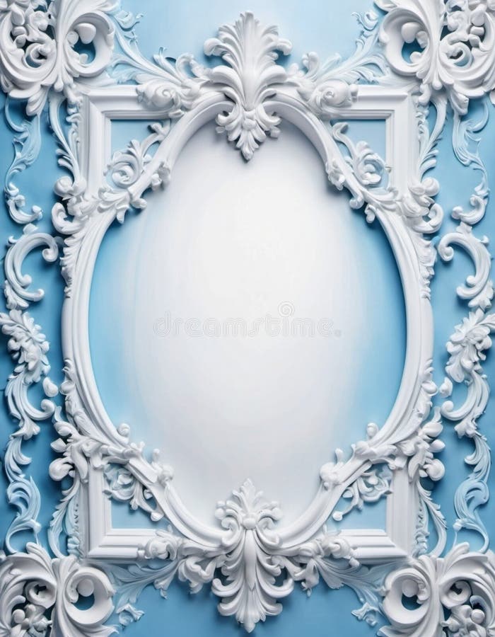 Frame with White Decorative Leaves and Flowers in Rococo Baroque Style ...
