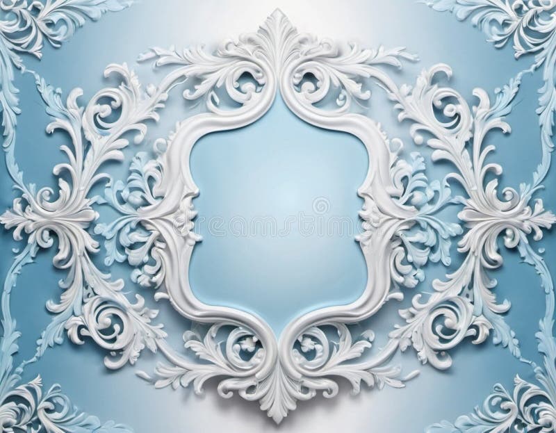 Frame with White Decorative Leaves and Flowers in Rococo Baroque Style ...