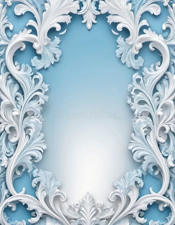 Frame with White Decorative Leaves and Flowers in Rococo Baroque Style ...