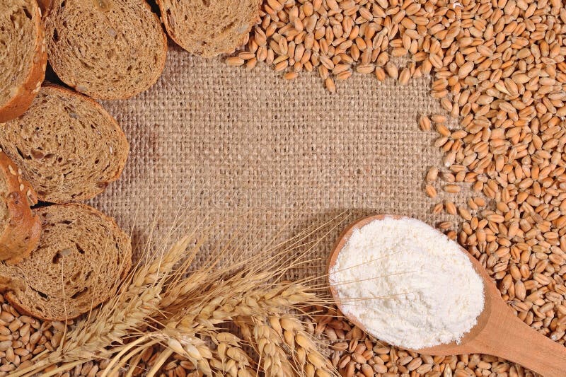Frame of White Flour, Wheat and Bread Stock Photo - Image of cereal ...