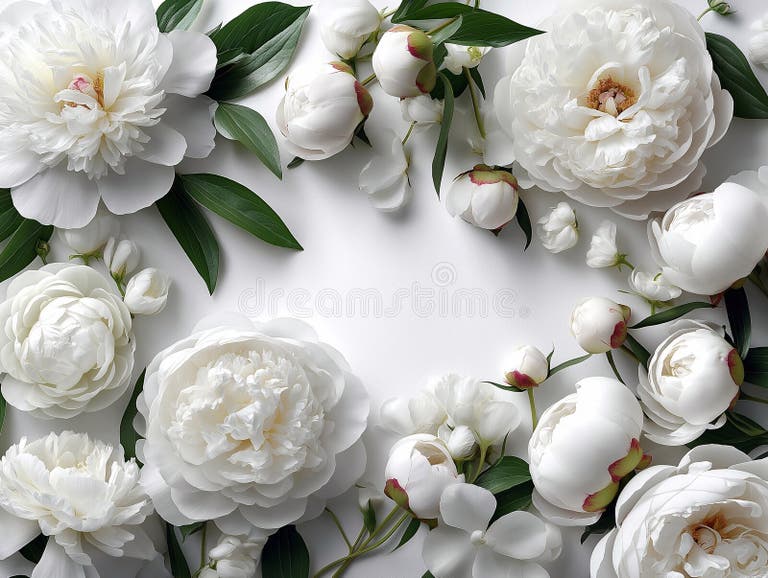 Frame of White Peonies on a White Background AI-generated Content Stock ...