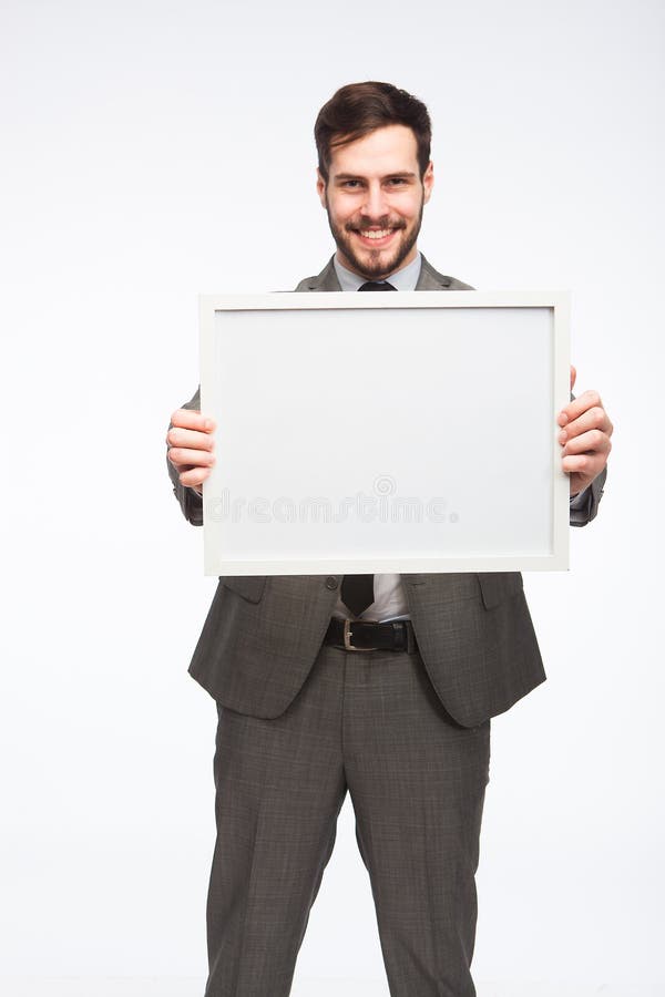 Framed Board Presented by a Elegant Man Stock Image - Image of placard ...
