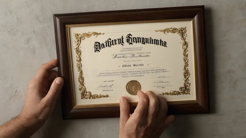 Framed Certificate of Completion, Hands Displaying Graduation or ...