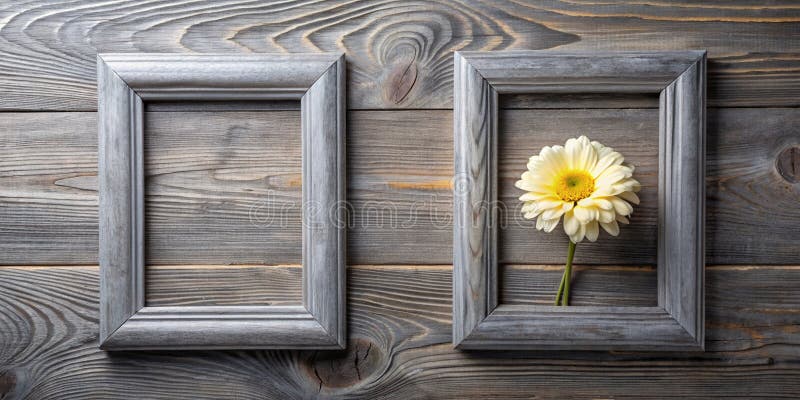 Framed Empty Flowers the Background is Gray Wood Pattern AI-Created ...