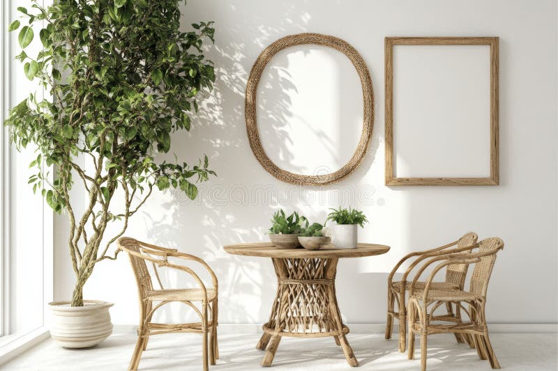 A Framed Mockup Poster Situated Above the Dining Table Displays a High ...