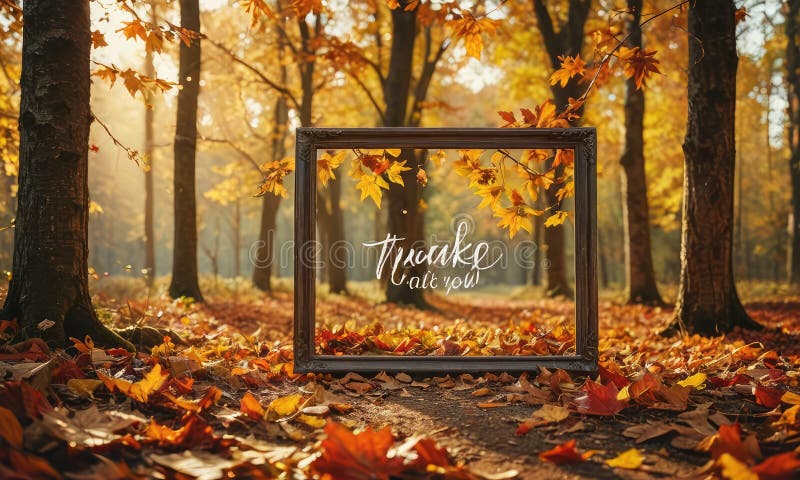A Framed Picture of Thanks is Sitting in the Middle of a Forest. Stock ...