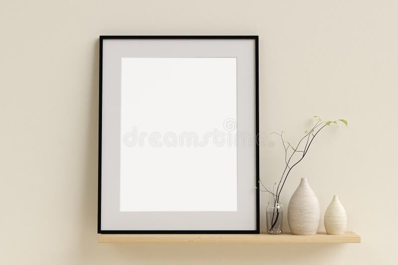 Framed Poster Mockup on the Shelf with Interior Decor Stock Image ...