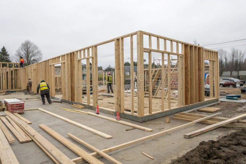 Framed Walls at Construction Site Stock Illustration - Illustration of ...