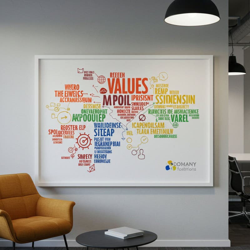 Framed Word Cloud Artwork in an Office Space Features Various Words in ...