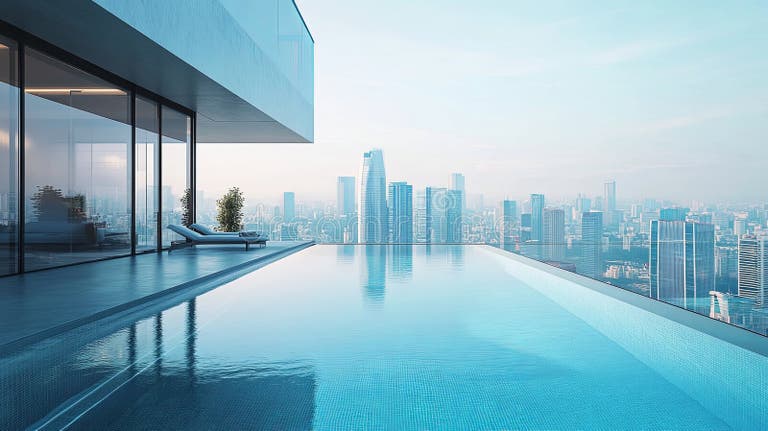 A Frameless Infinity Pool on a Rooftop, Reflecting the City Skyline ...