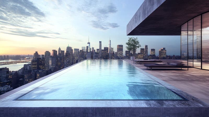 A Frameless Infinity Pool on a Rooftop, Reflecting the City Skyline ...