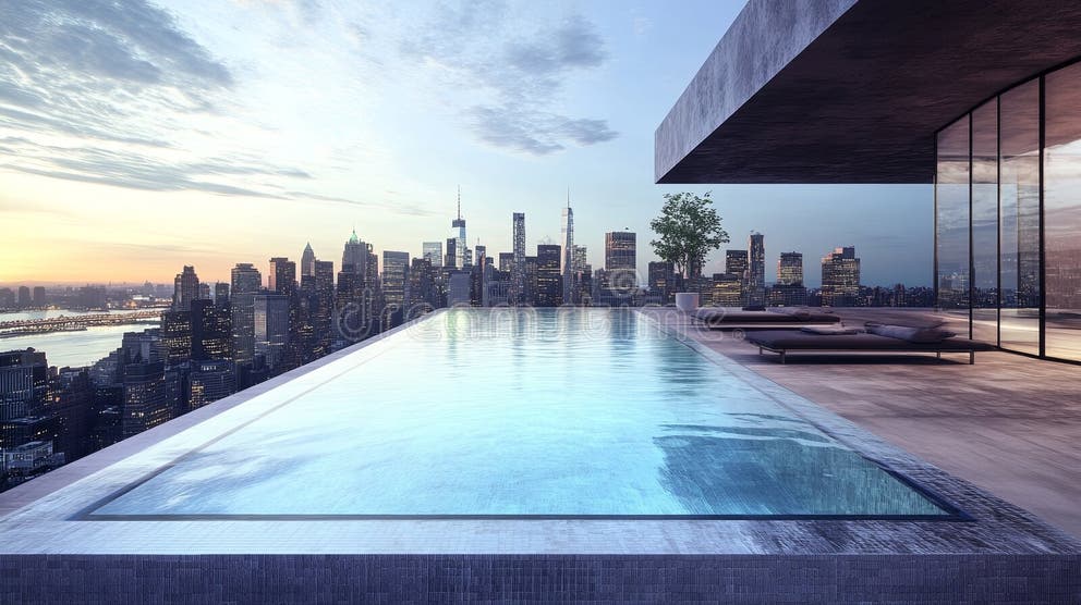 A Frameless Infinity Pool on a Rooftop, Reflecting the City Skyline ...