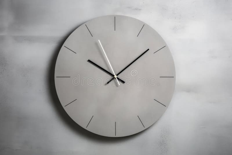 Frameless, Minimalistic Wall Clock on a Grey Concrete Wall Stock Image ...