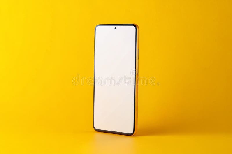 Frameless Smartphone with White Screen on Yellow Backdrop, Generative ...