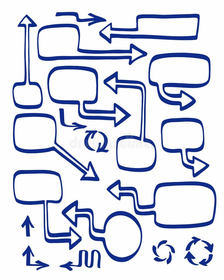 Frames and Arrows, Blue Marker, Hand-drawn, White Background. Stock ...