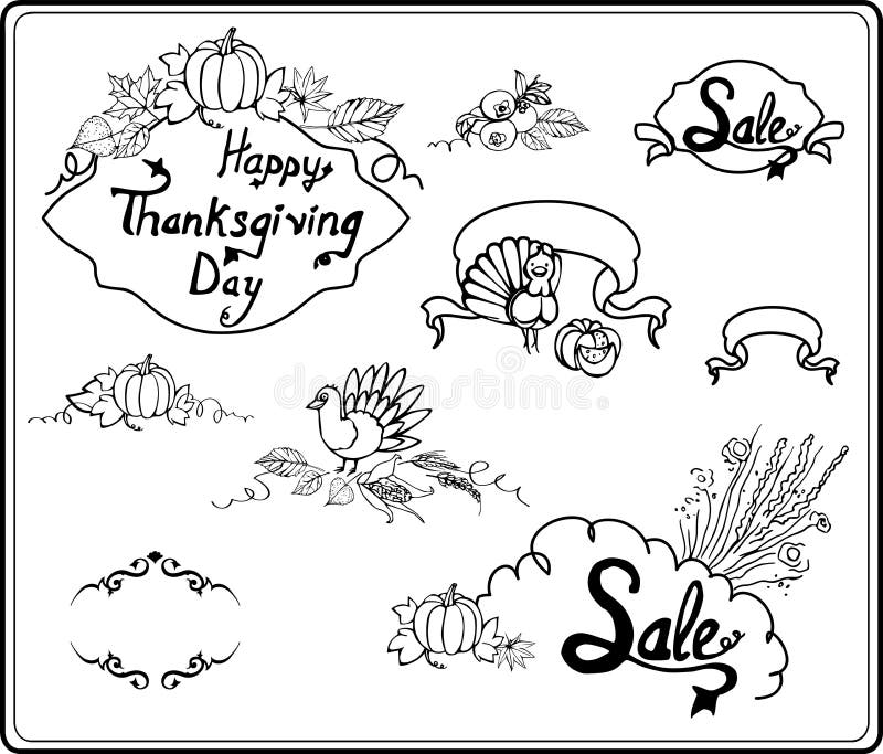 Frames and Composition on Thanksgiving Line Stock Vector - Illustration ...