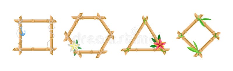 Frames of Corded Bamboo Sticks Decorated with Tropical Plant Vector Set ...