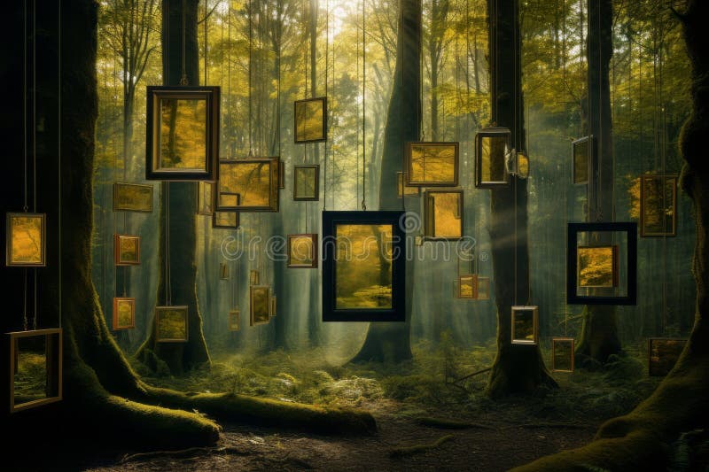 Frames Flying in the Air in the Forest. Beautiful Illustration Picture ...