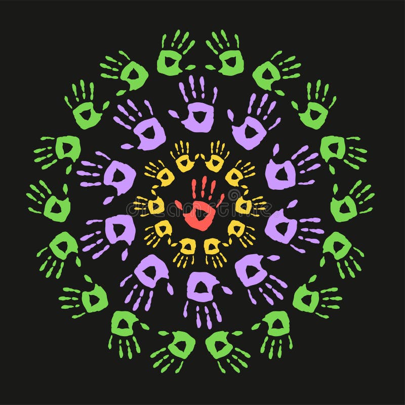 Mandala Handprint with Spring and Nature Pattern Stock Illustration ...