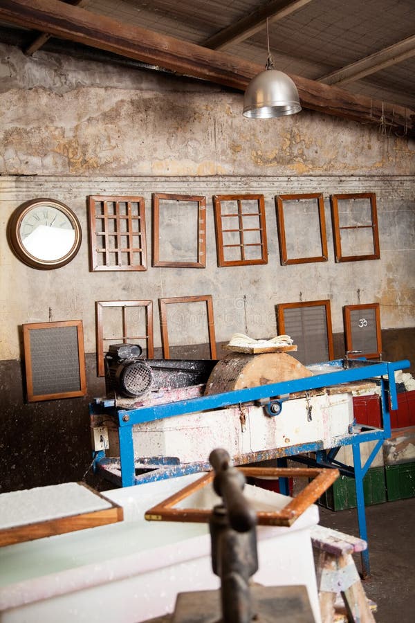 Frames Hanging in Paper Factory Stock Photo - Image of manufacture ...