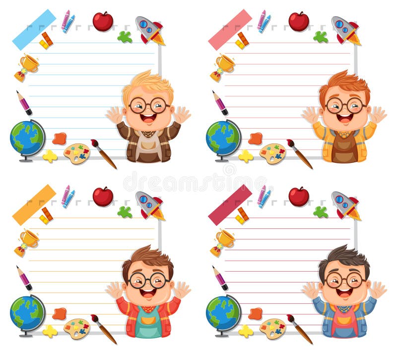 Frames of Happy Students with Educational Tools Stock Vector ...