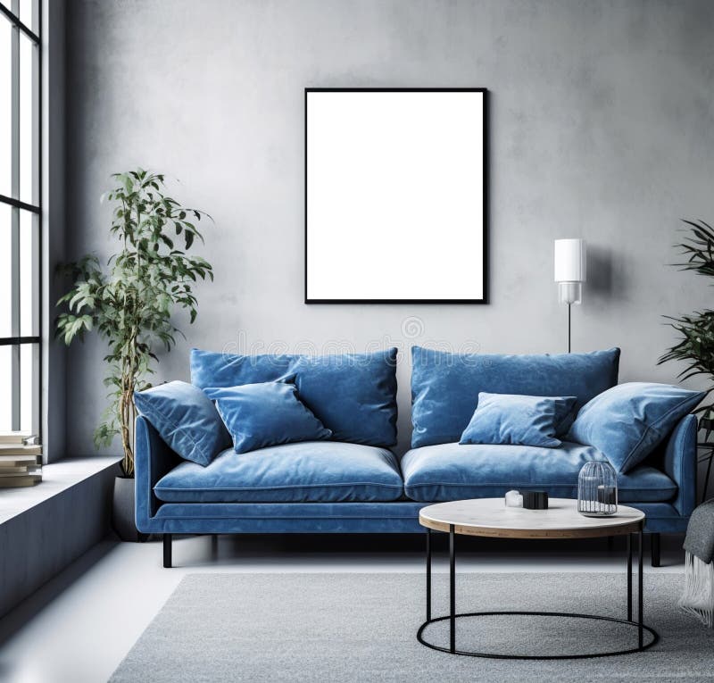 Frames Mockup, Blue Couch and Frames Mockup, Living Room Photo Mockup ...