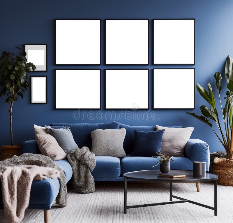 Frames Mockup, Blue Couch and Frames Mockup, Living Room Photo Mockup ...
