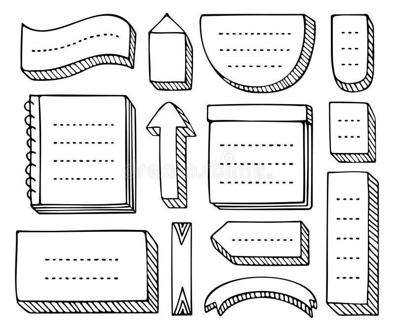 Set of Hand-drawn Doodle Black Frames and Elements for Bullet Journal ...